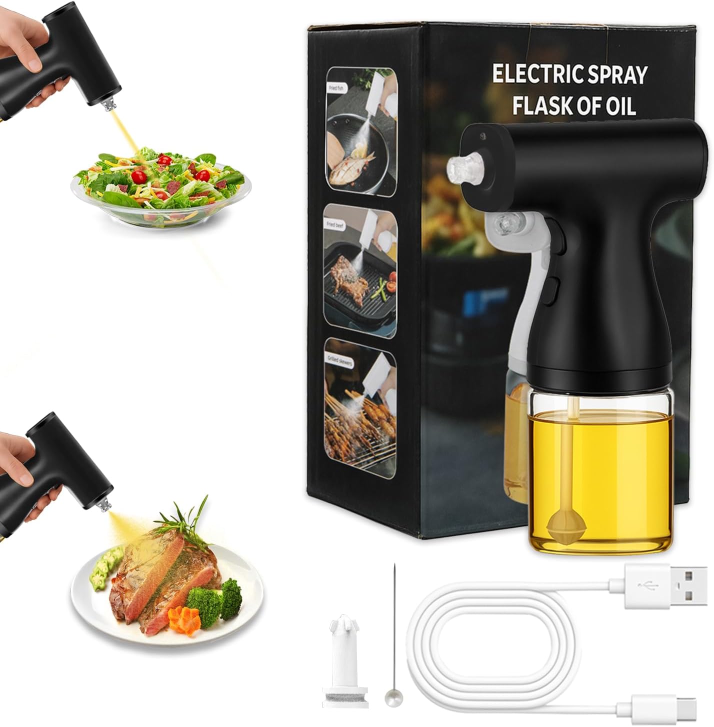 Amazon.com: Electric Oil Sprayer with 2 Nozzles + Cleaner - 9 oz ...