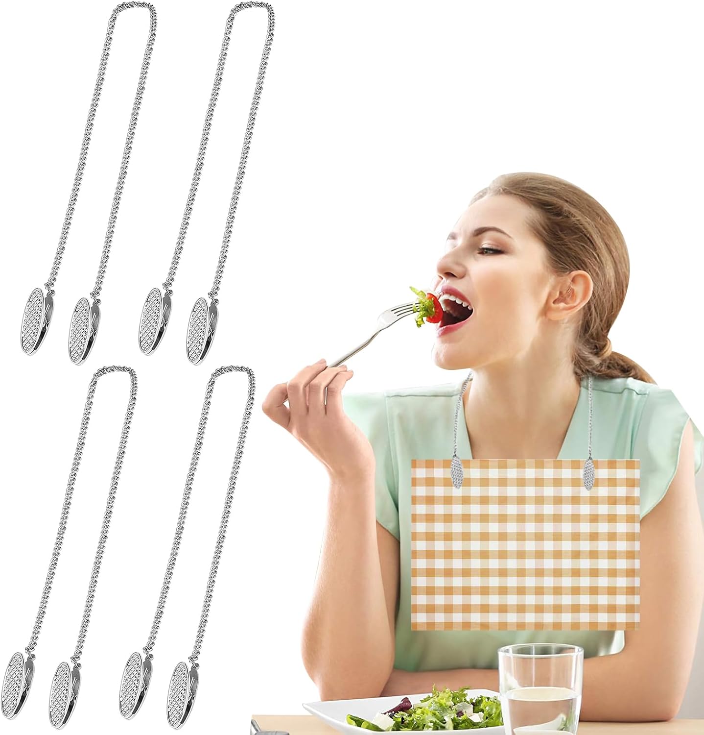 Napkin Clips 4pcs, Metal Napkin Holder Chain Silver Napkin Chain with ...