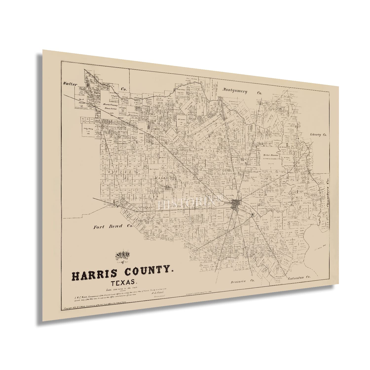 Historix Vintage 1879 Harris County Texas Map 24x36 Inch Vintage ...