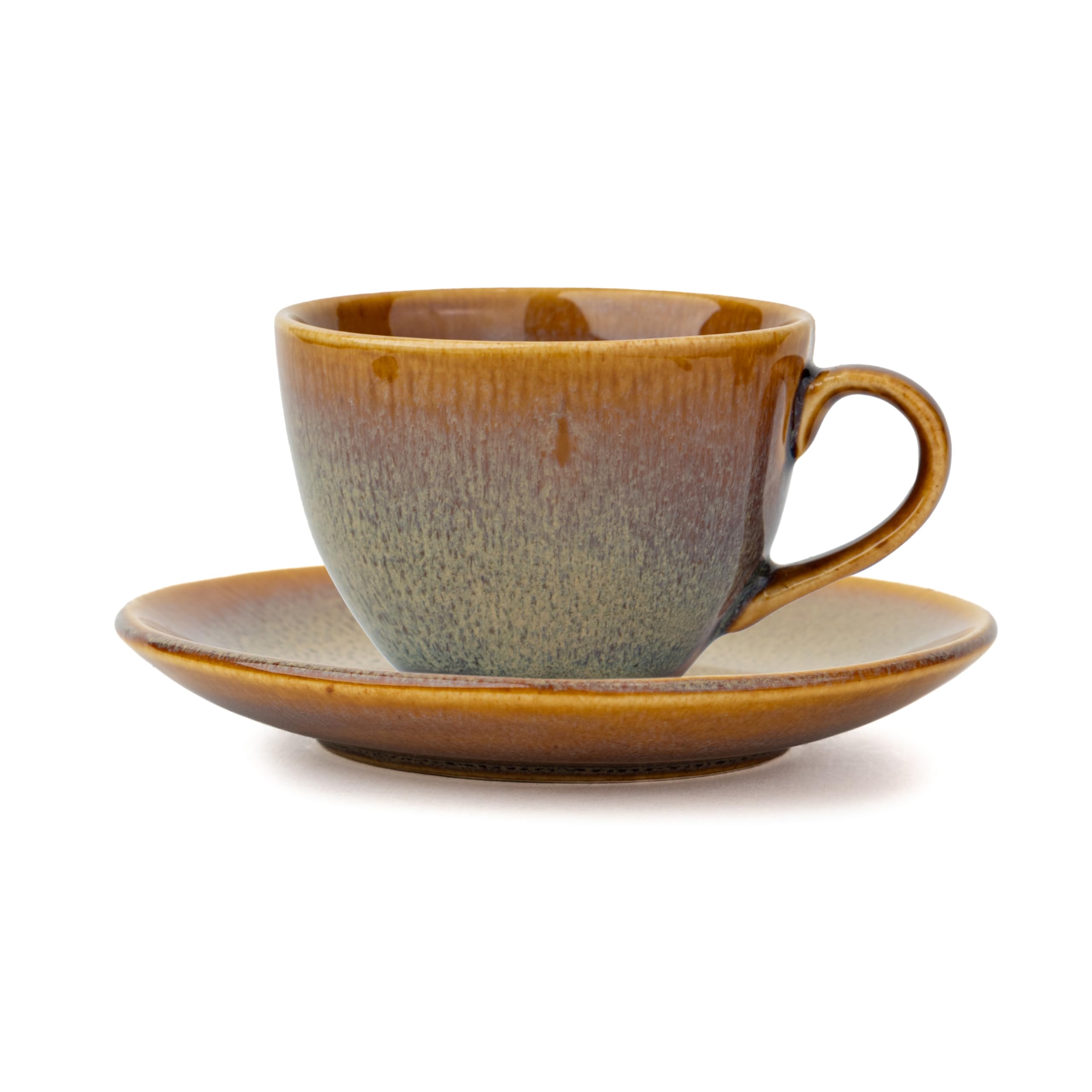Buy Shay Ceramic Cup and Saucer Set of 6, Brown Reactive Glaze, 200ml ...