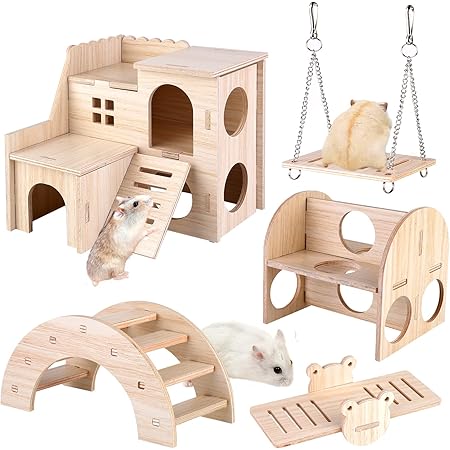 Vegena Wooden Hamster Toy Set, 5 Pcs Hamster Toys Set, Wooden Pine ...