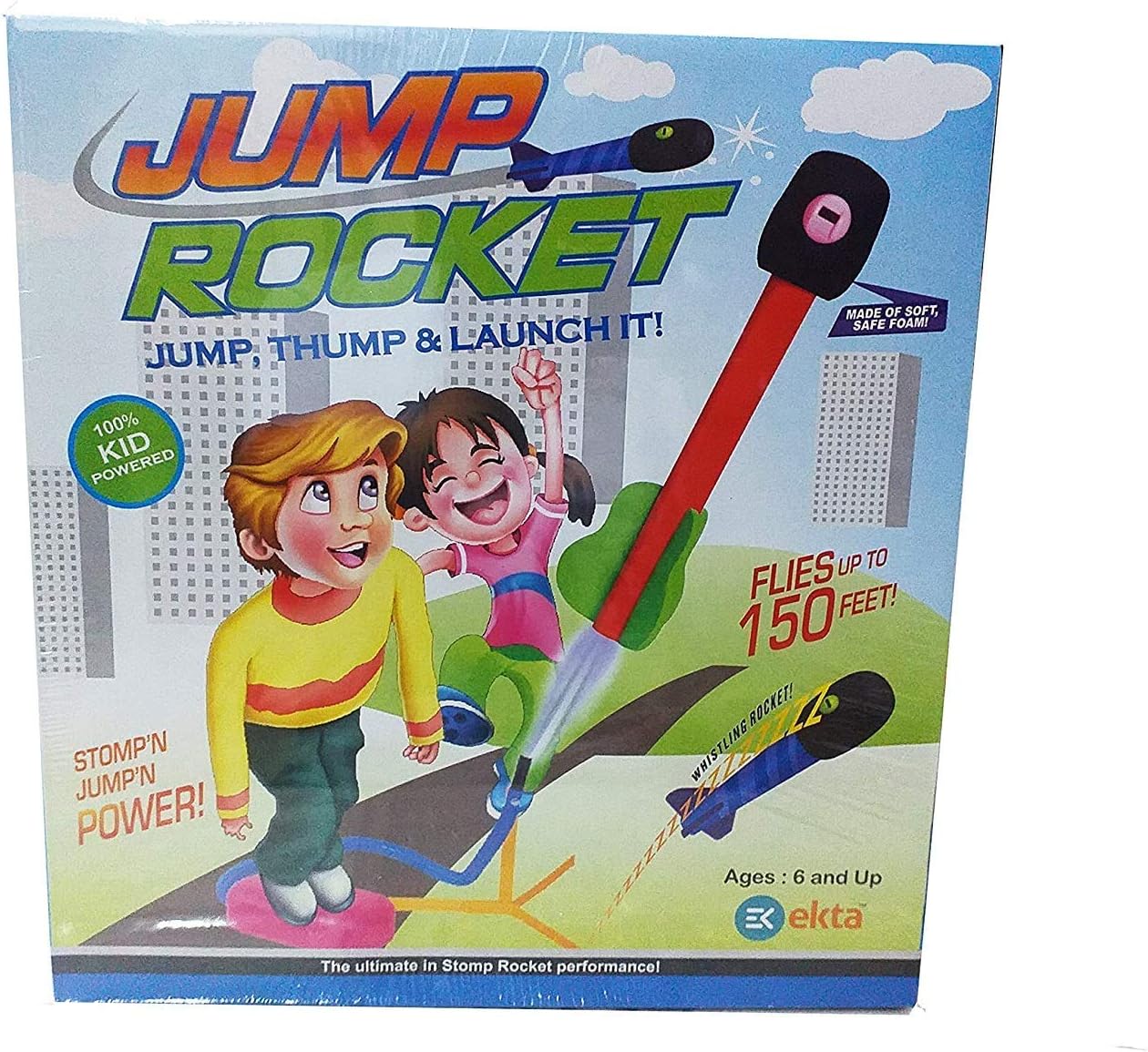 EKTA Jump Rocket Stomp Launcher and 3 Foam Tipped Rockets with ...