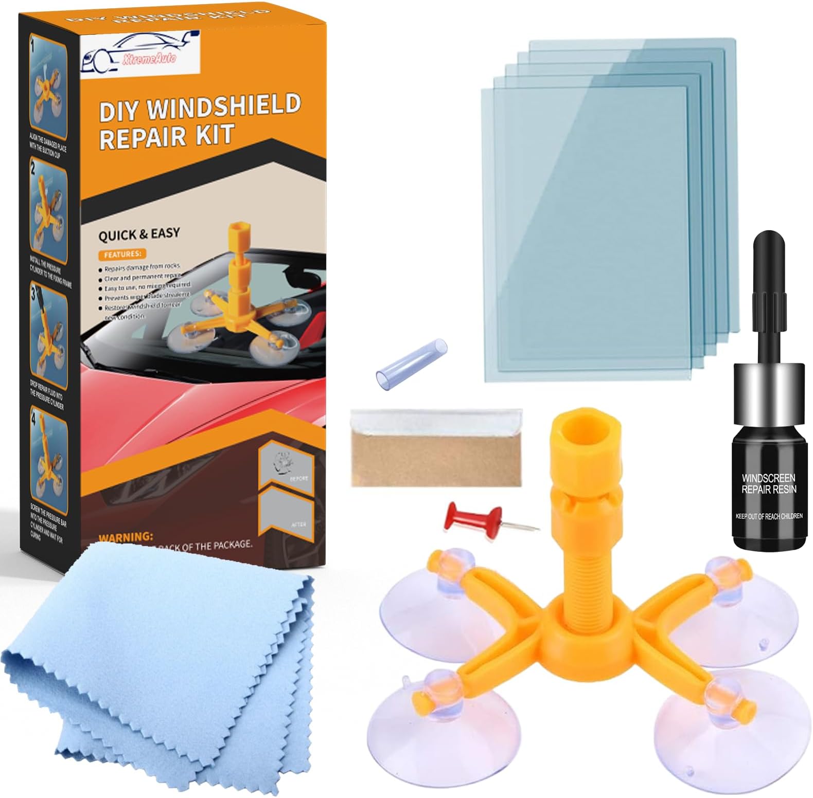 Xtremeauto Windscreen Repair Kit - 12PC Car Windscreen Repair Kit, Repair Cracked & Chipped ...