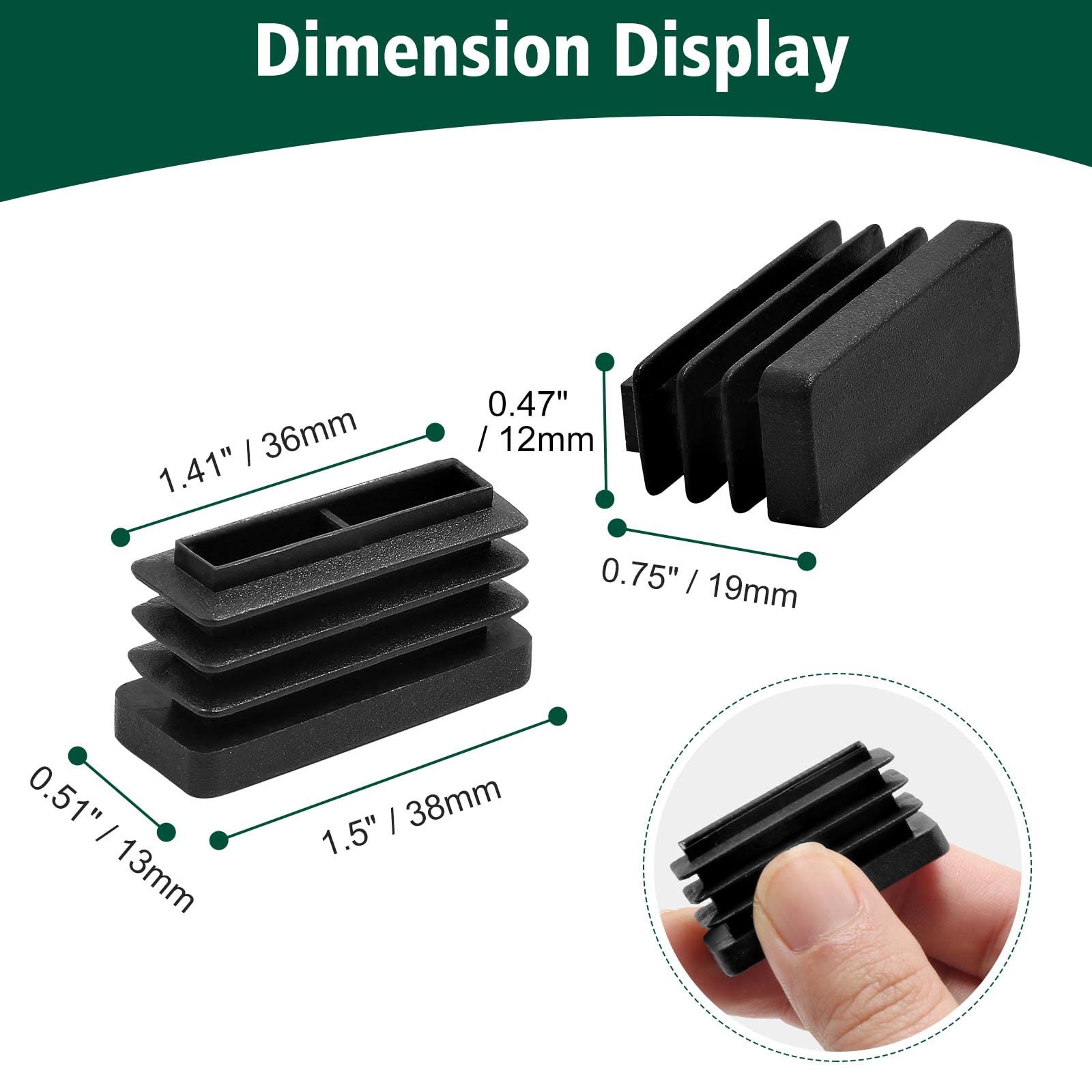 Snapklik.com : Masendelk 20 Pack 1-1/2” X 1/2” Rectangular Tube Plug
