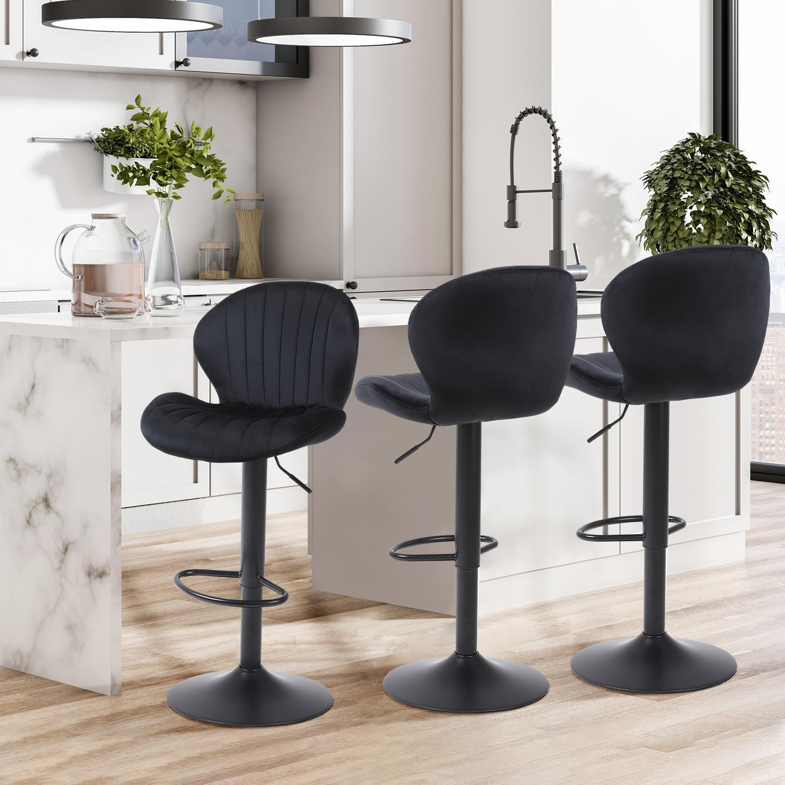 Amazon.com: Riknuxi Velvet Bar Stools Set of 4, Counter Height Bar ...