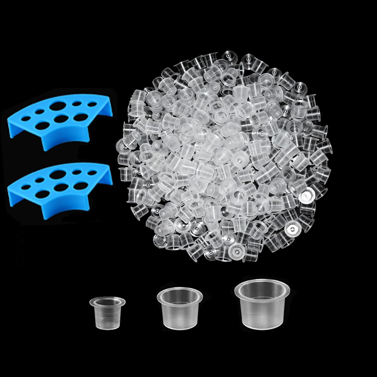 Amazon.com: 300Pcs Tattoo Ink Caps with 2 Cups Holders - 300Pcs Mix ...