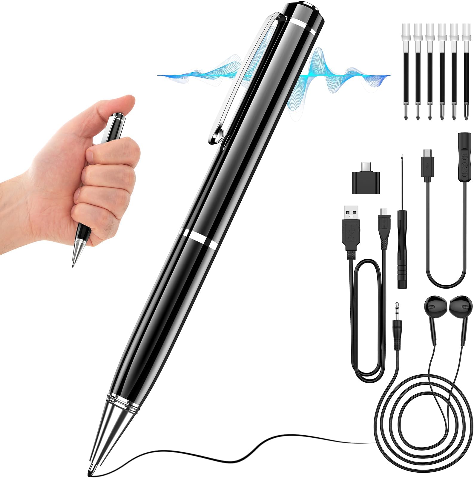 Amazon | ボイスレコーダー 腕時計型 録音機 360度立体記録 DSPノイズ OTGアダプター ビジネスミーティングの記録/学生研究の ...