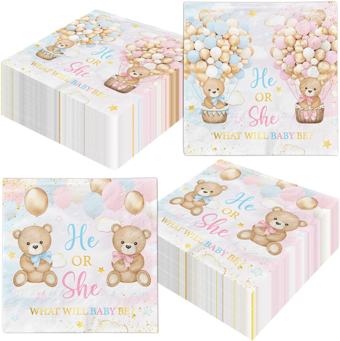 Amazon.com: tecoration,40pcs Pink Teddy Bear Baby Shower Napkins Bear ...