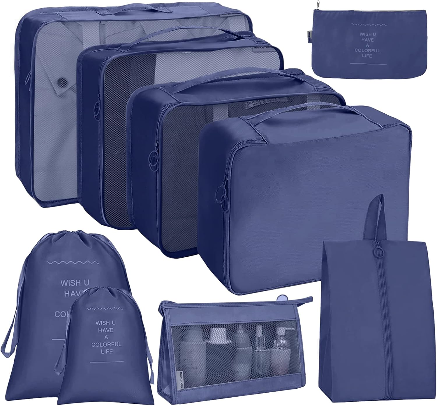 Amazon.com: 9 Set Navy Blue Packing Cubes Luggage Packing Organizers ...