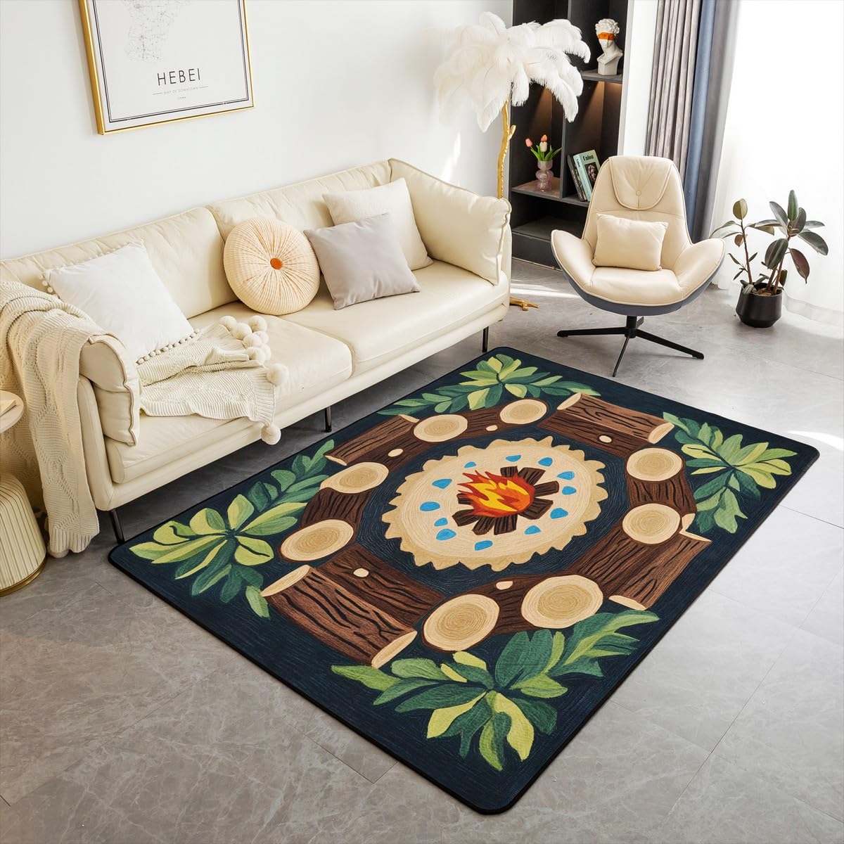 Amazon.com: Feelyou Campfire Play Living Room Rugs Tree Stump Area Rug ...