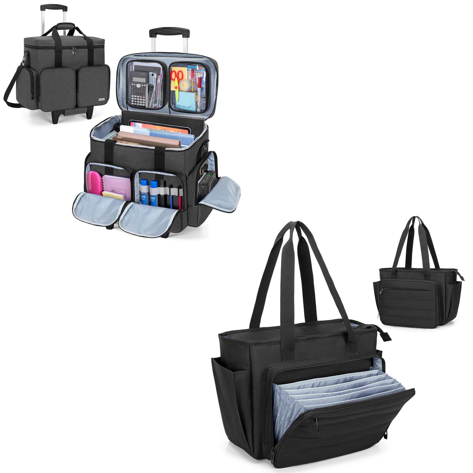 Amazon.com: CURMIO Rolling Teacher Tote Bag with Padded Laptop ...