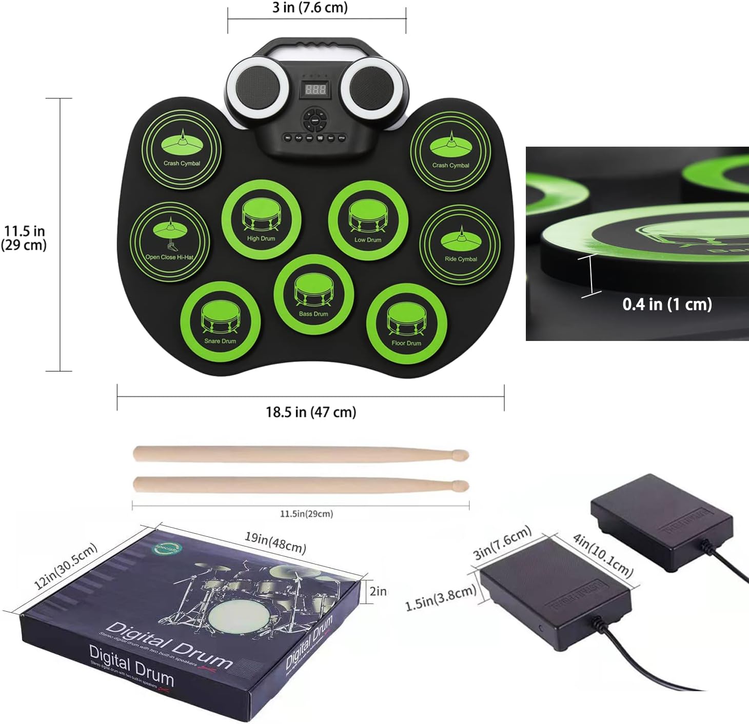 Electronic Drum Set for Kids, YUNDIE Rollable 9 Pads Rechargeable Drum ...