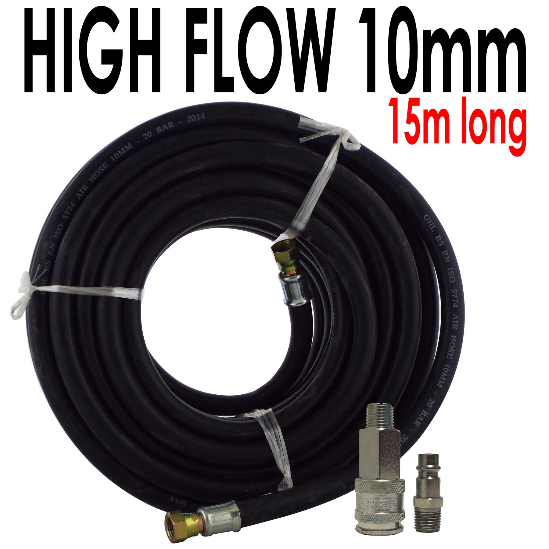 Buy 1/4" ¼inch BSP Air Line HF Hose 15m Long x 10mm thick Bore High ...