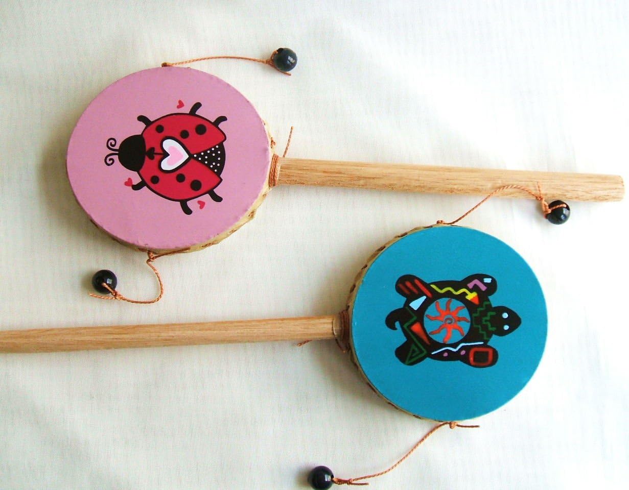 Amazon.com: Two Hand Drums Goatskin Turtle and Ladybug : Toys & Games