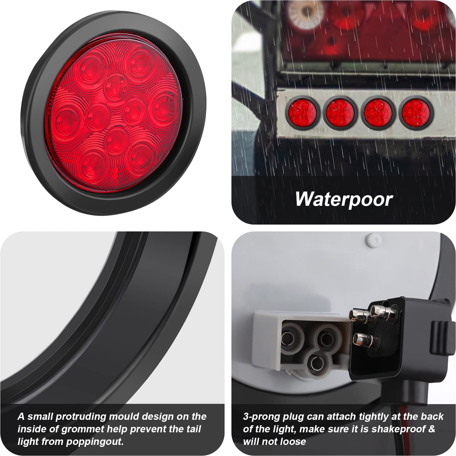 Snapklik.com : 12 Pcs 4 Inch Round LED Trailer Tail Lights, 10 LED ...