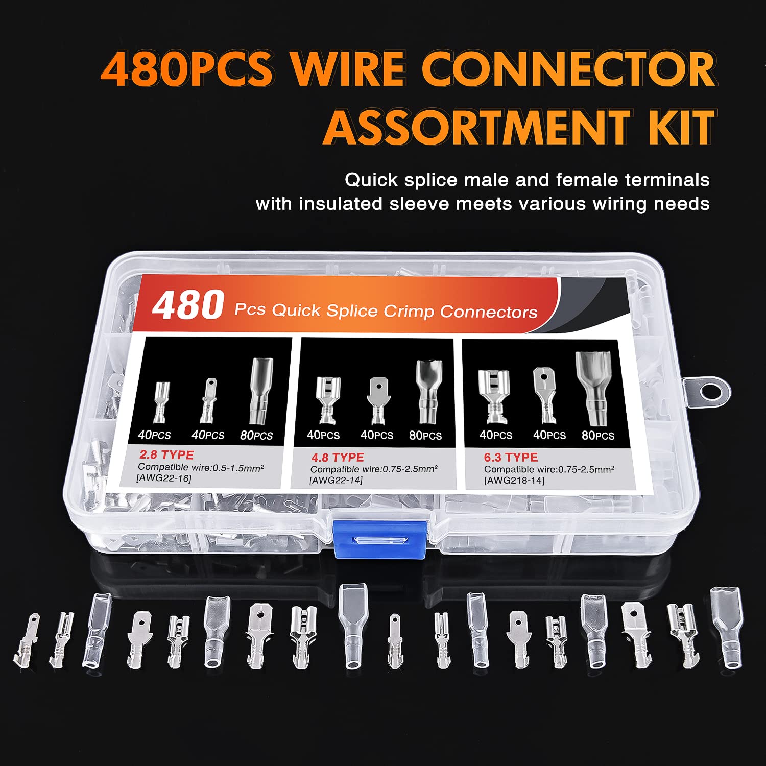 Snapklik.com : 480PCS Insulated Male Female Spade Terminals Quick ...