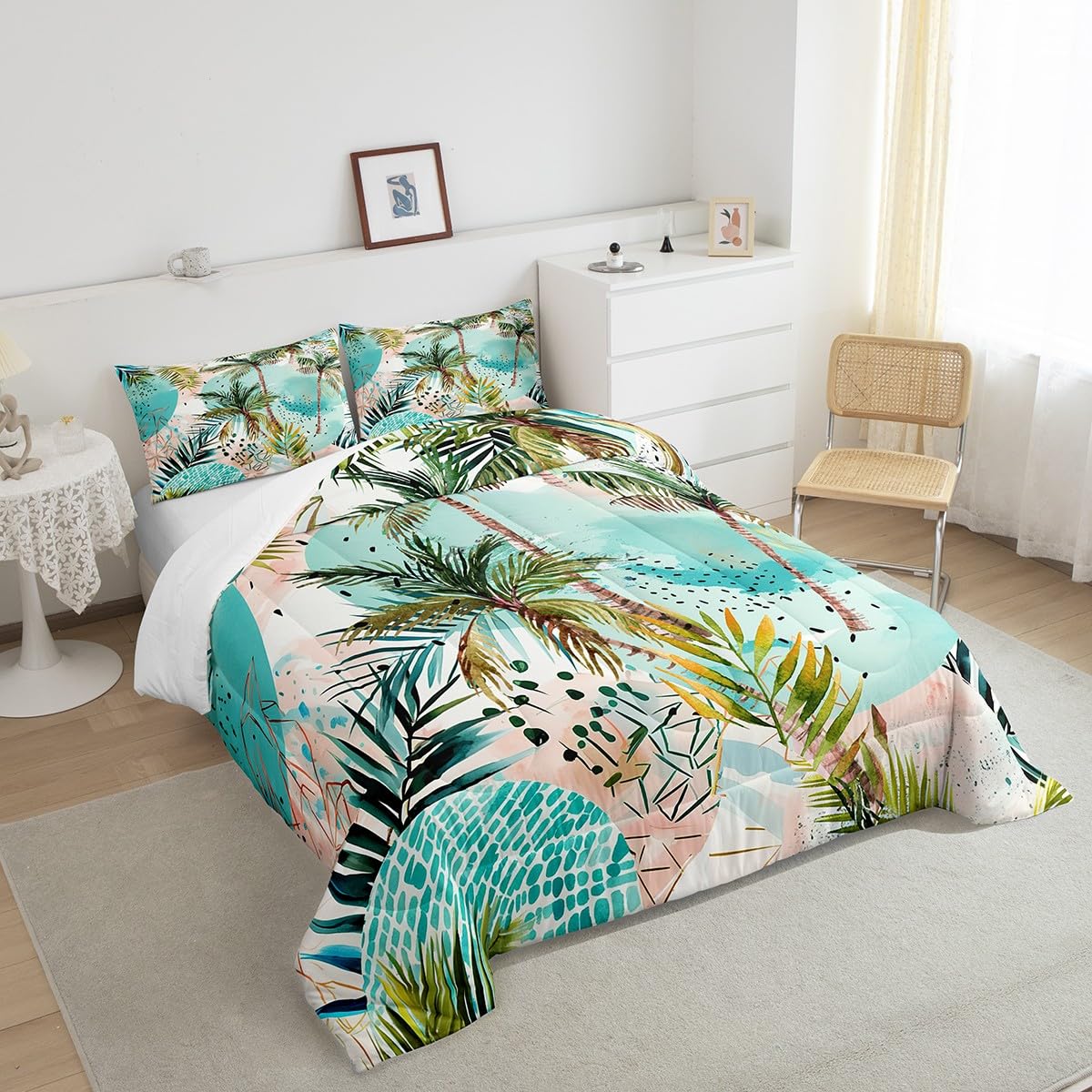 Palm Tree Tropical Bedding Sets Leaf Bedspread,Tropical Exotic Banana