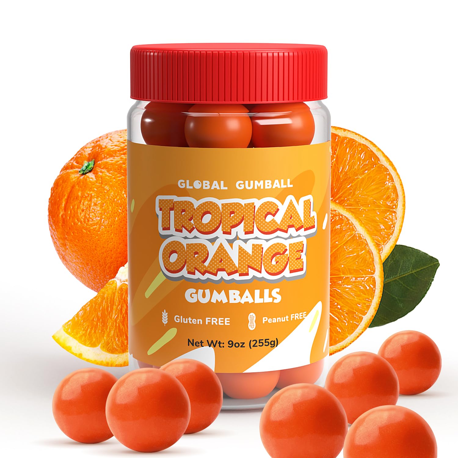 Amazon.com : Gumballs in Jar - 1 Inch Large Gumballs - Orange Bubble ...