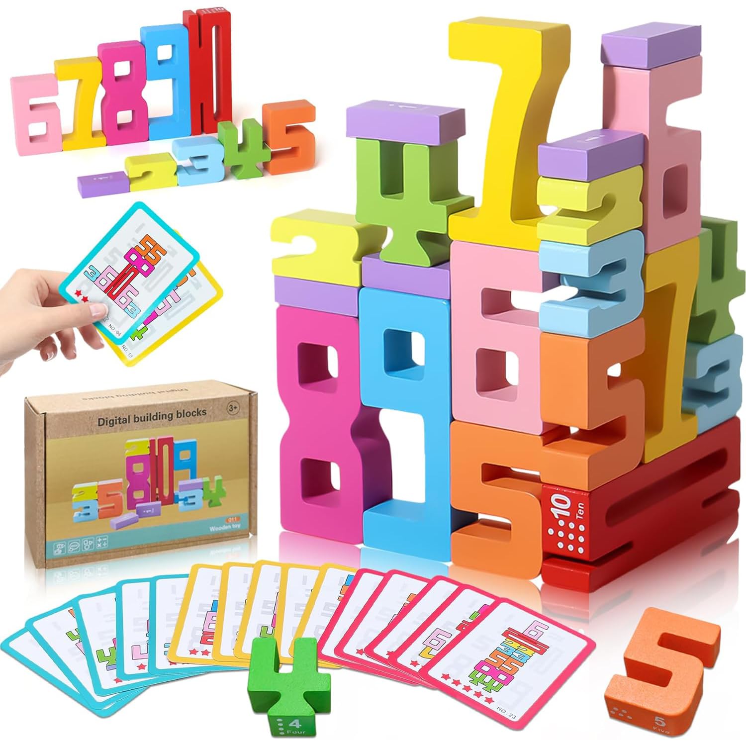 Snapklik.com : Podafu 20Pcs Wooden Number Building Blocks, Digital ...