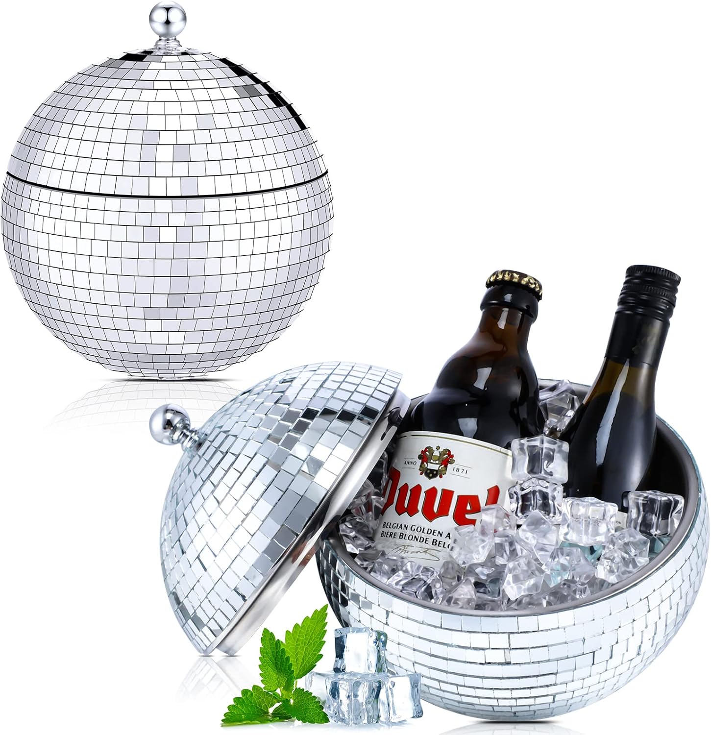 Amazon.com: Hoolerry 2l Disco Ball Ice Bucket Mirror Silver Disco ...