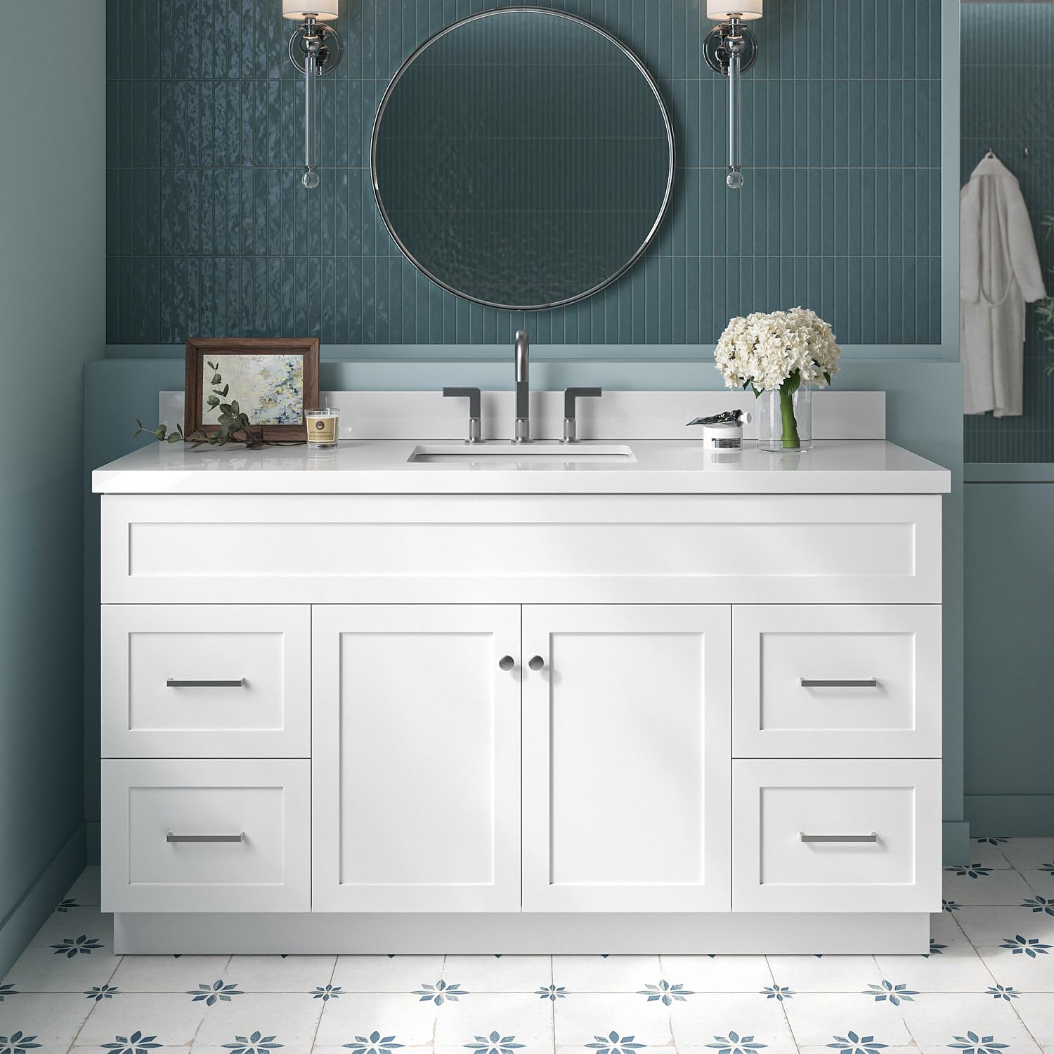 Amazon.com: ARIEL 61" White Bathroom Vanity, 1.5" Edge Pure White ...