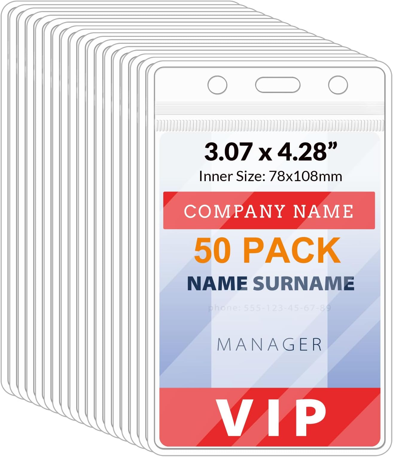 Amazon.com : 50 Pack Clear Badge Holder,3.26X 5.28/3x4 Inch/2.25" x 3.5 ...