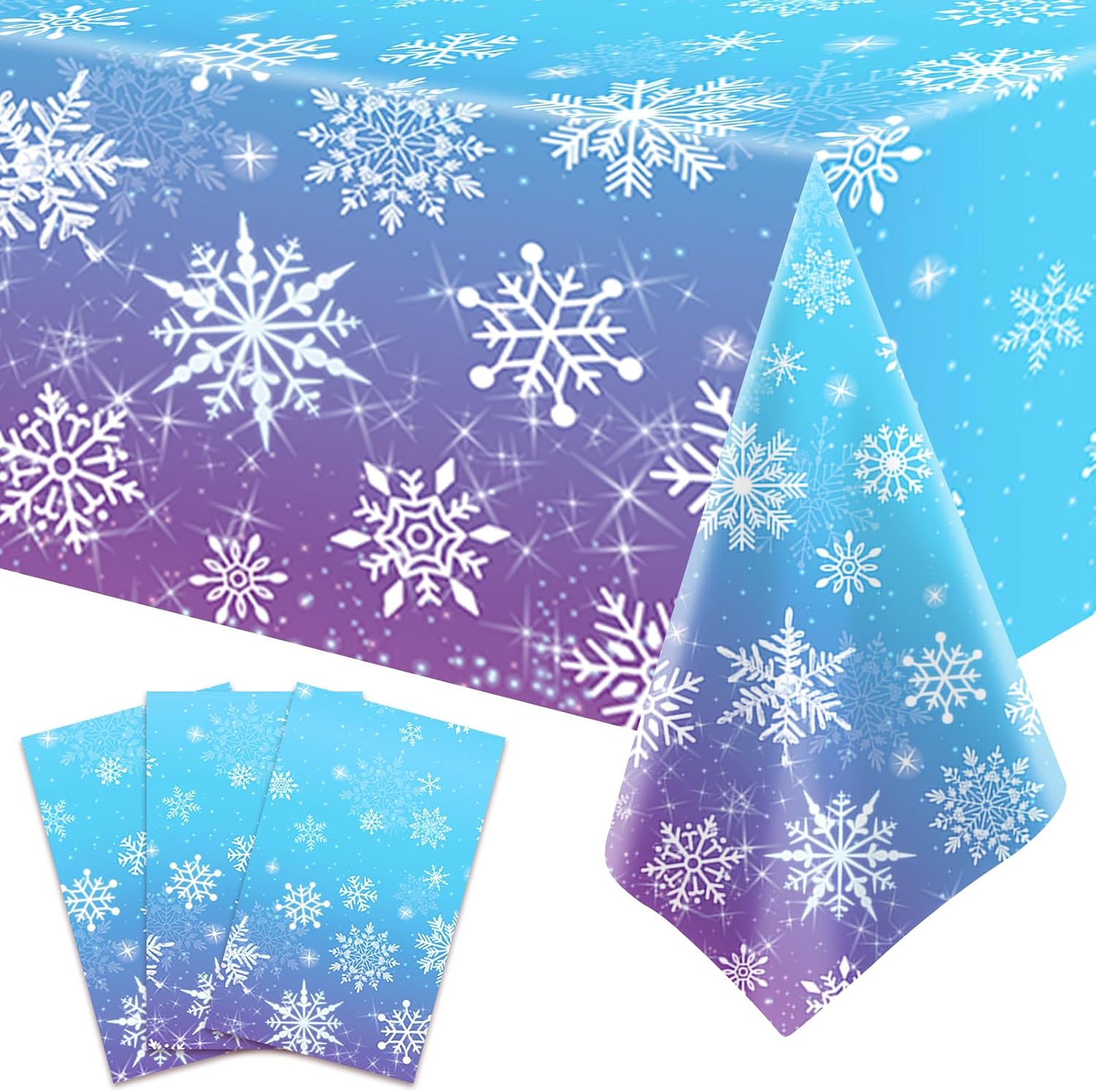 Amazon.com: 3-Piece 54 x 108 Inch Snowflake Plastic Tablecloth - Winter ...
