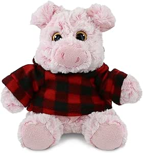 Amazon.com: DolliBu Soft Sitting Pig Stuffed Animal with Plaid Red ...