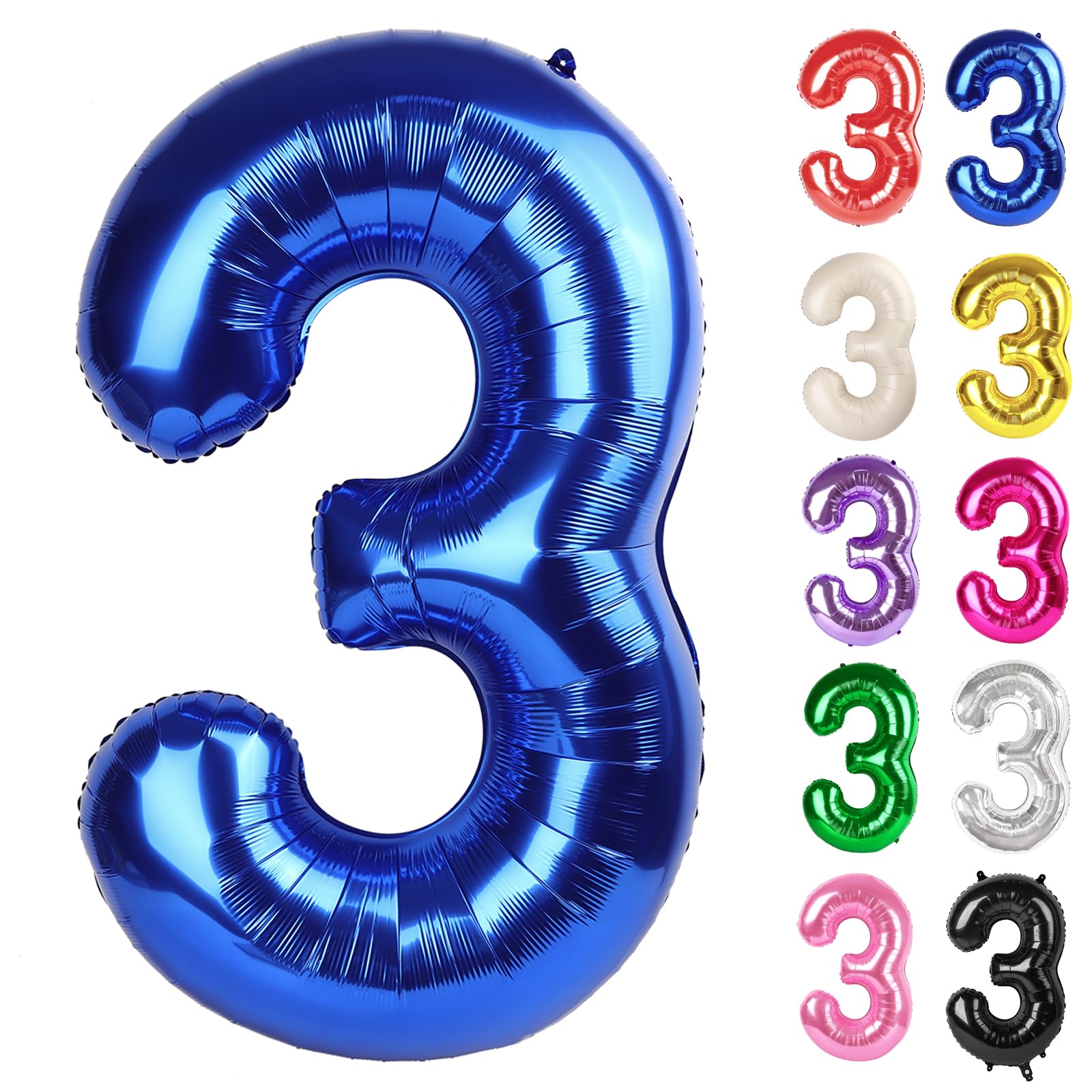 Amazon.com: Metallic Blue Number 3 Balloon 40 Inch, 3 Balloon Number ...