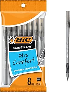 BIC Round Stic Grip Xtra Comfort Black Ballpoint Pens, Medium Point (1 ...