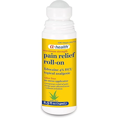 Amazon.com: A+Health Pain Relief Roll-On Liquid, Lidocaine 4%, Odor ...