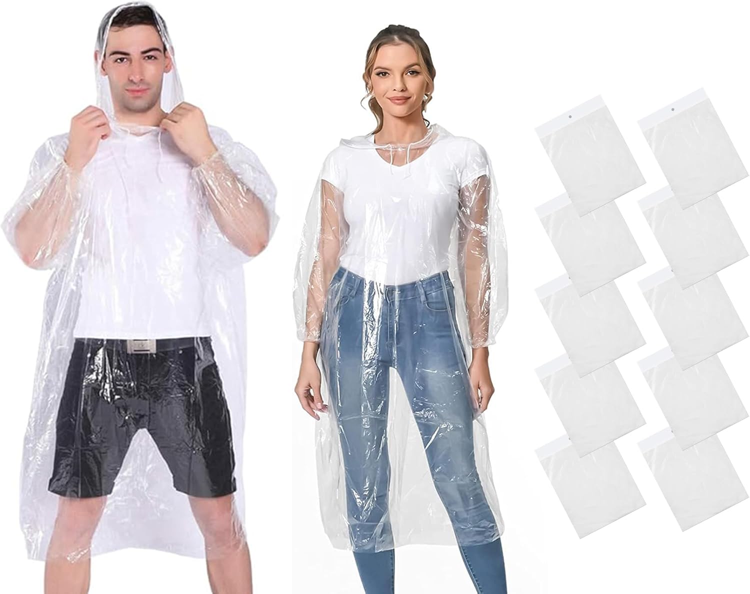 Amazon.com: Disposable Rain Ponchos Raincoat,with Drawstring Hood ...