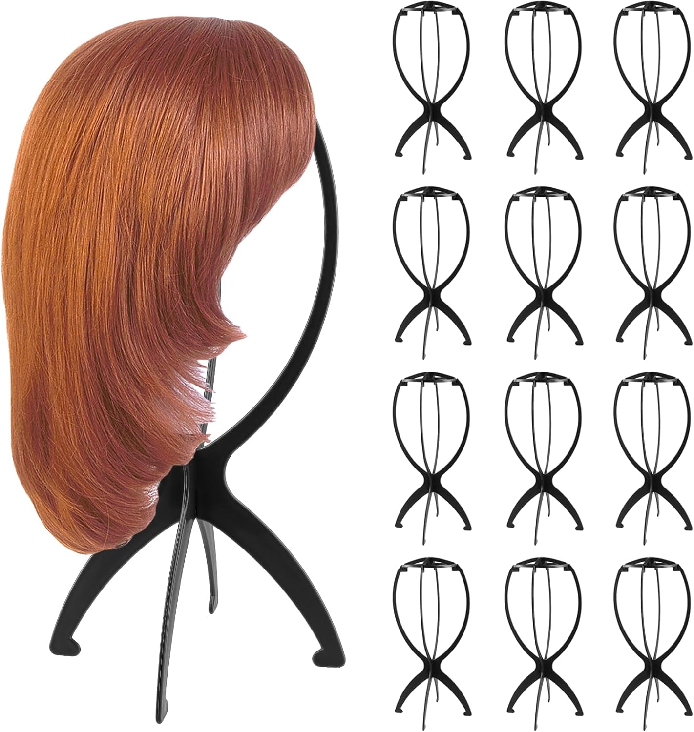 MANCHAP 12 PCS 36cm/14 Inch Black Wig Stands, Folding Wig Holder Stand ...