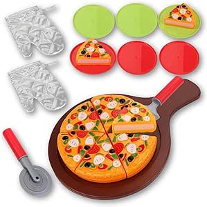 Amazon.com: 15-Piece Pizza Party Play Set for Kids - Realistic Pizza ...