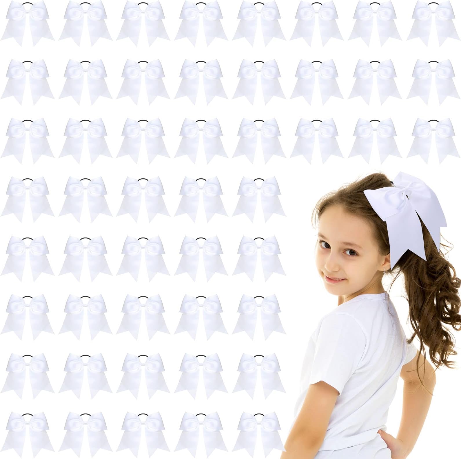 Amazon.com : Yunlly 50 Pcs White Cheer Bows 8 Inch Large Hair Bows for ...