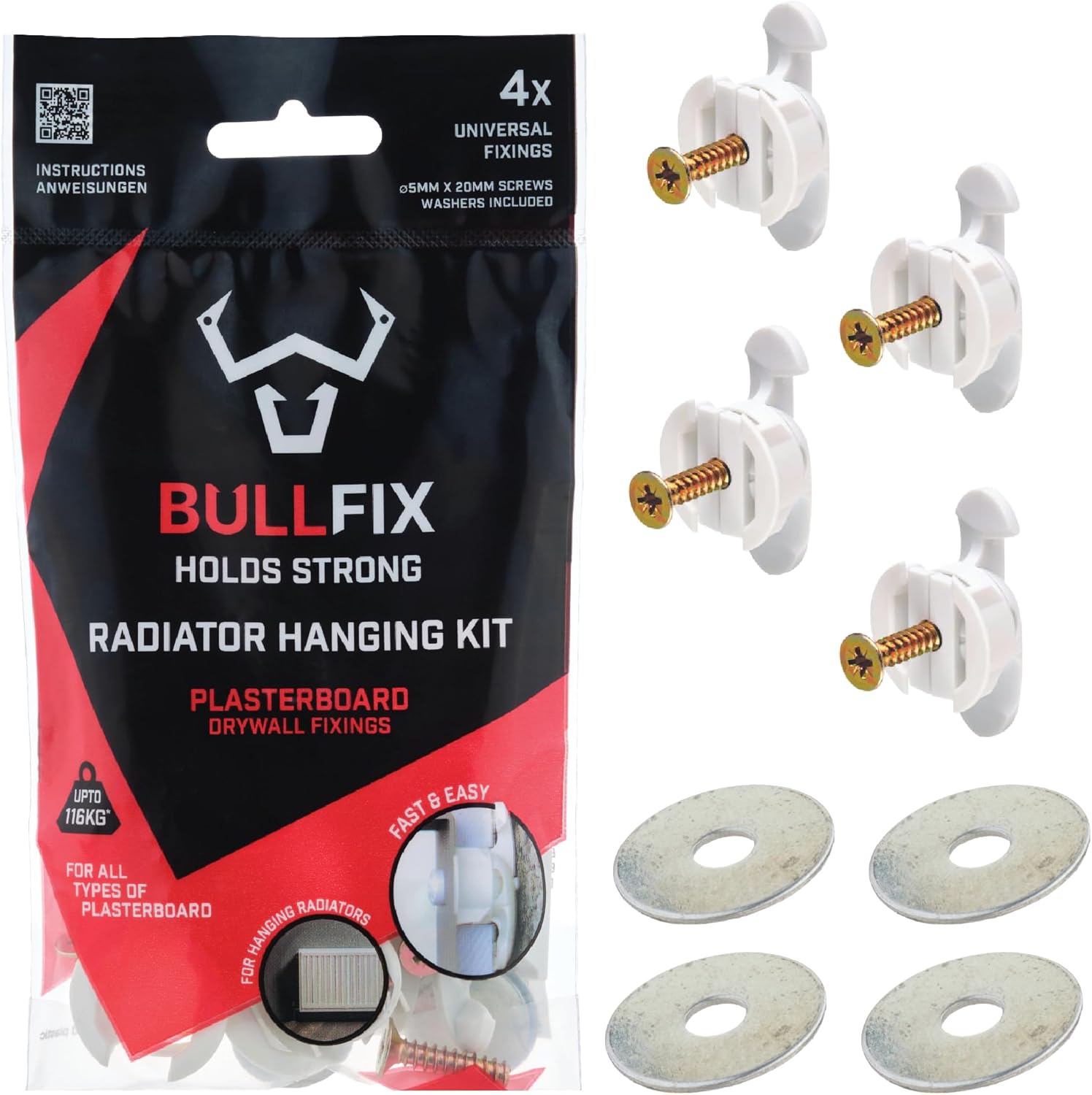 Bullfix Radiator Fixing Kit - Heavy Duty Plasterboard Fixings for ...