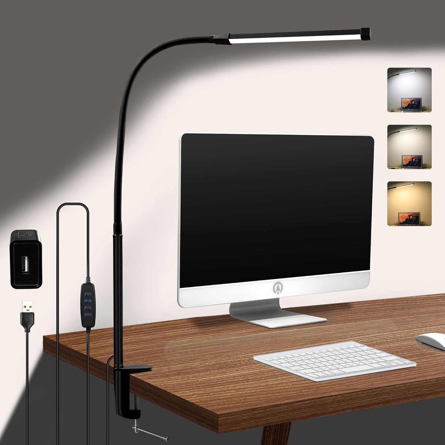 CUHIOY Desk Lamp with Metal Clamp, 3 Colors 10 Lightings LED Desk Light ...