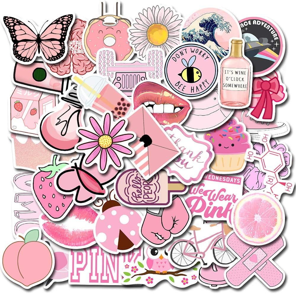 Amazon.com: YOKSAS 50PCS Cute Girls Pink Stickers - Waterproof Vinyl ...