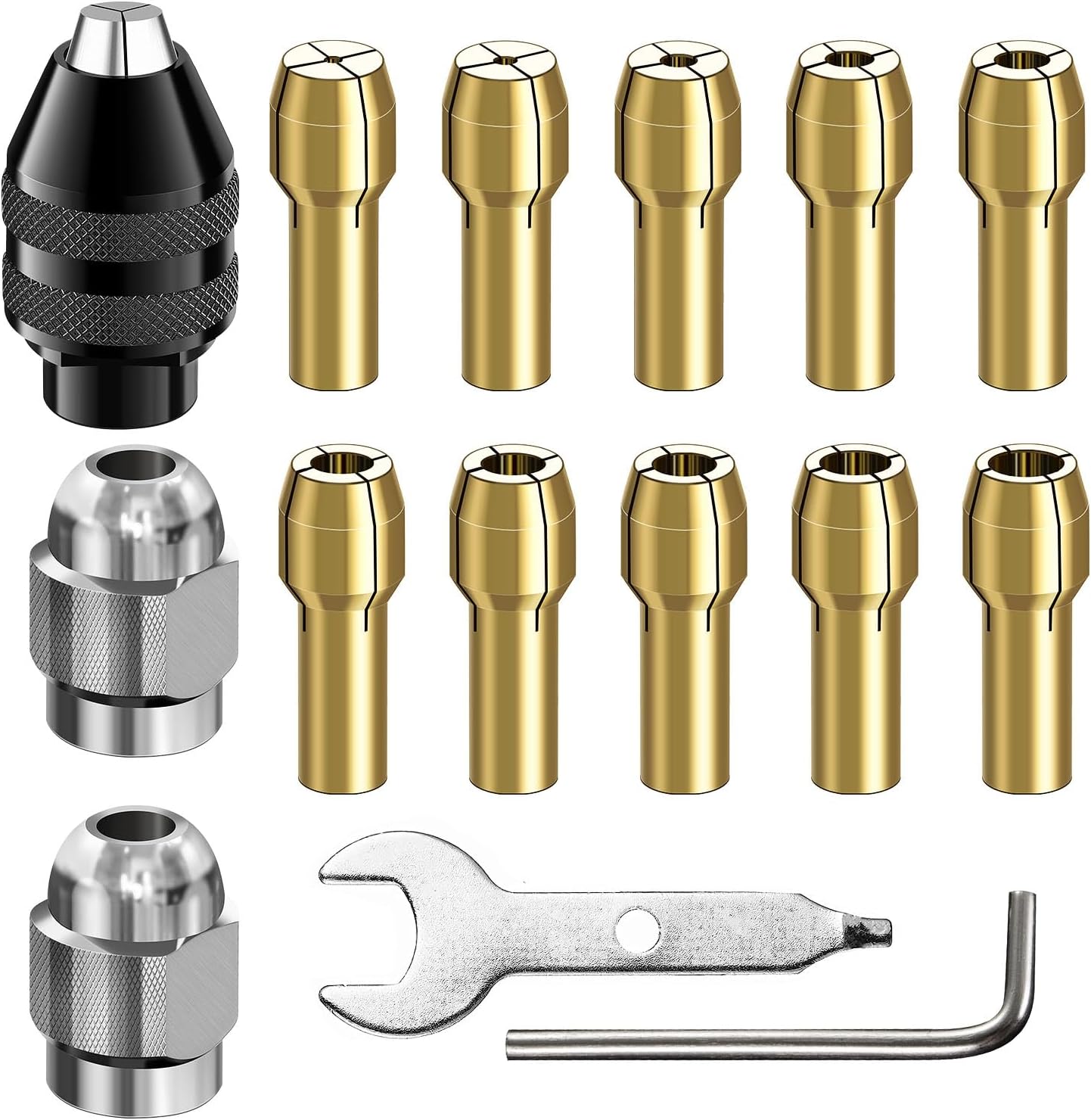 4486 Multi Chuck Set 15Pcs,Brass Collet Set,Collet Nut Kit,0.8-3.2mm ...