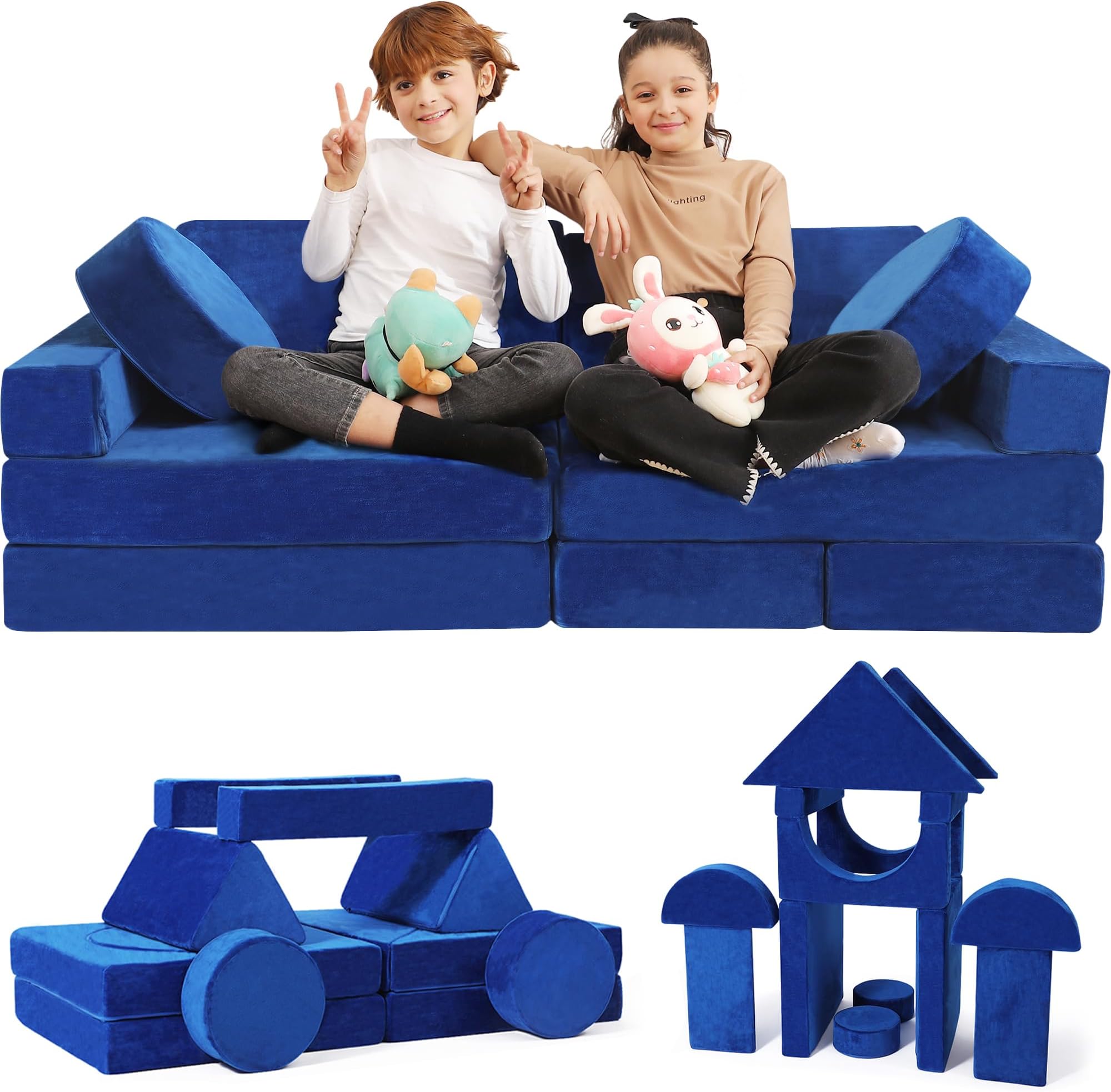 Amazon.com: Kids Couch 14 PC Modular Kids Play Couch Set – Convertible ...