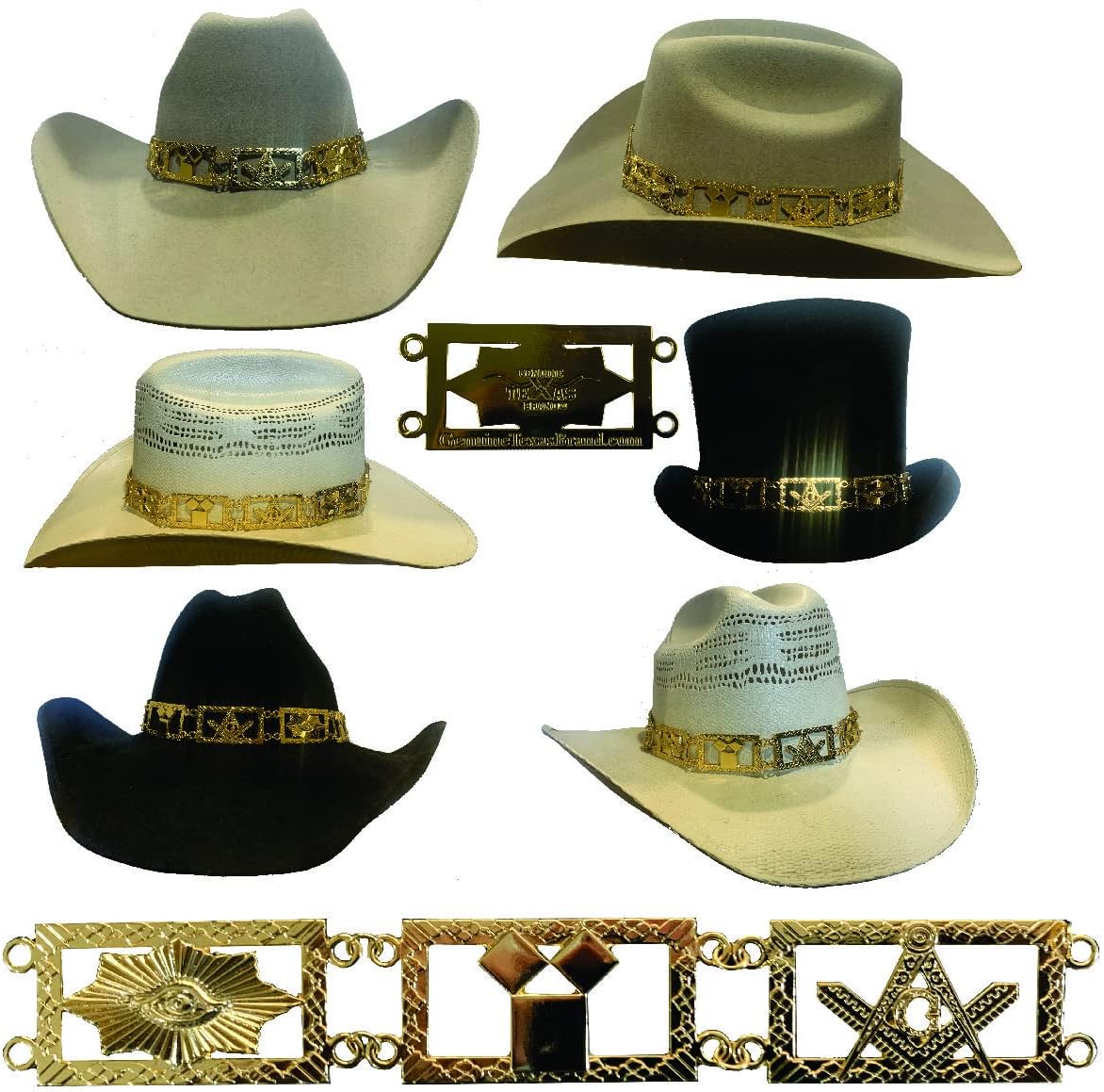 GENUINE TEXAS BRAND Sombrero con joyas masónicas doradas – Yaxa Colombia