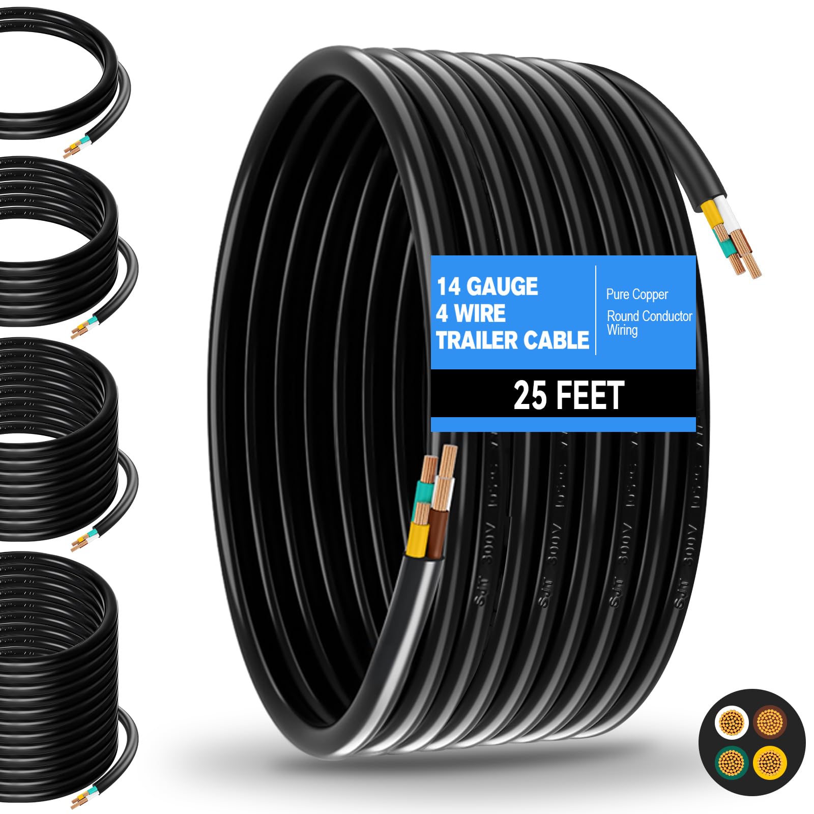 Snapklik.com : 14 Gauge 25 FT 4 Way Trailer Wire Extension Cable Heavy ...