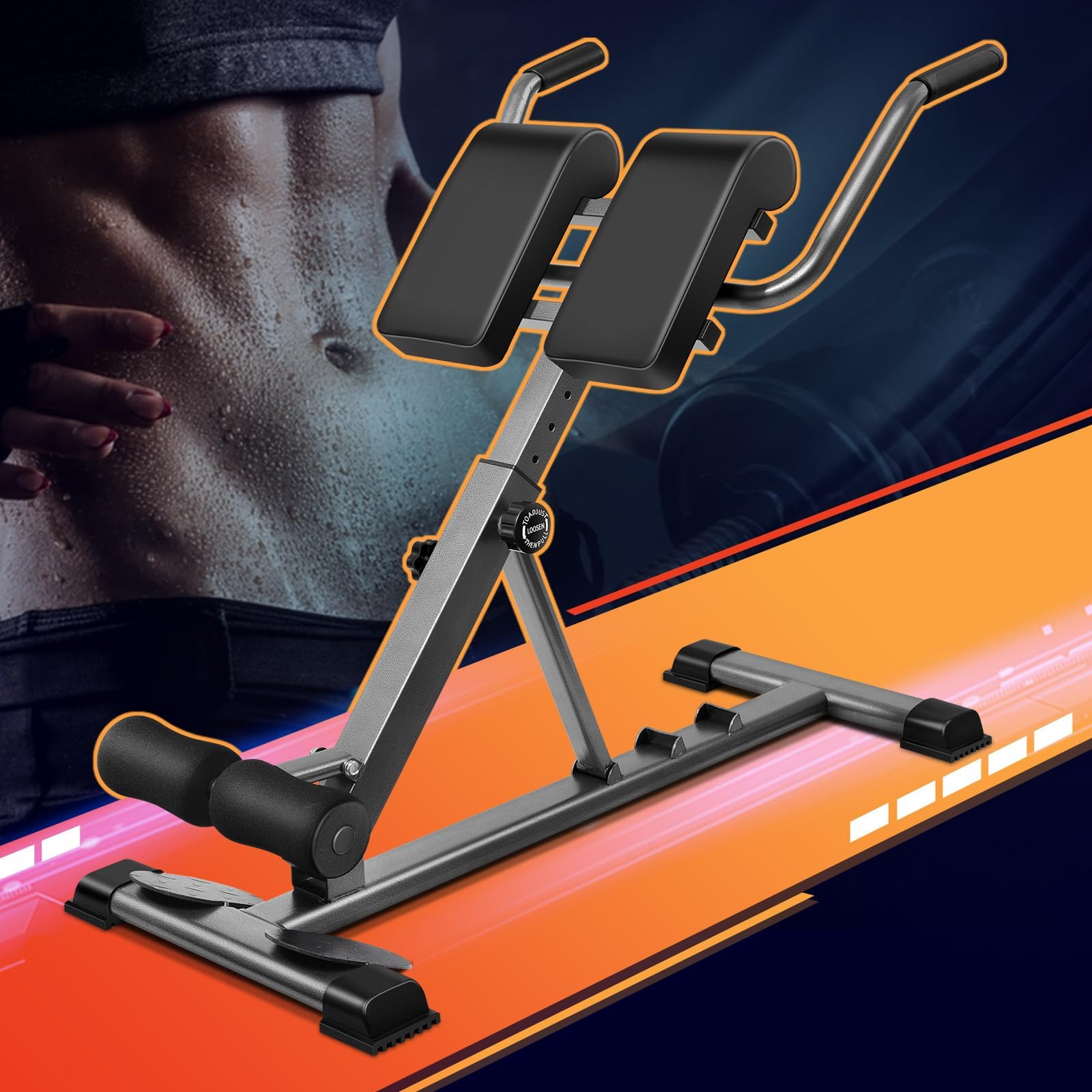 BLACK LORD Hyperextension Roman Chair with 30-50 Degrees Adjustable ...