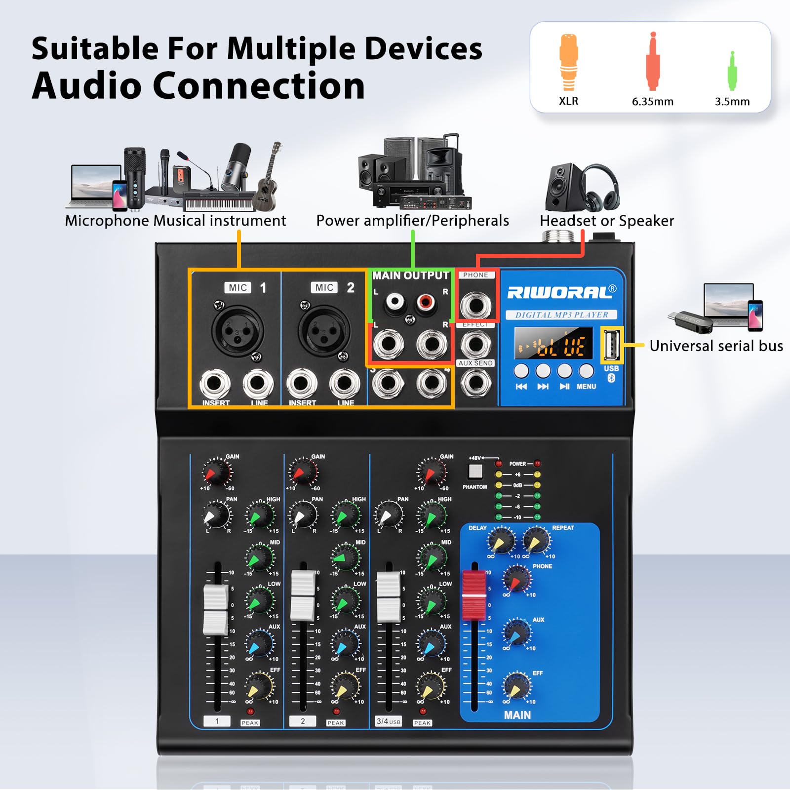 Snapklik.com : 4 Channel Audio Interface USB Audio Mixer Sound Board ...