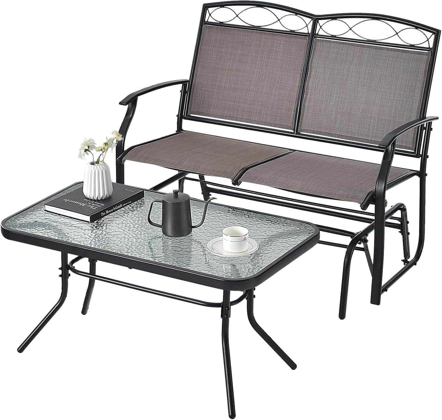 Tangkula 4 Pcs Patio Glider Conversation Set, Outdoor Gliding Furniture ...