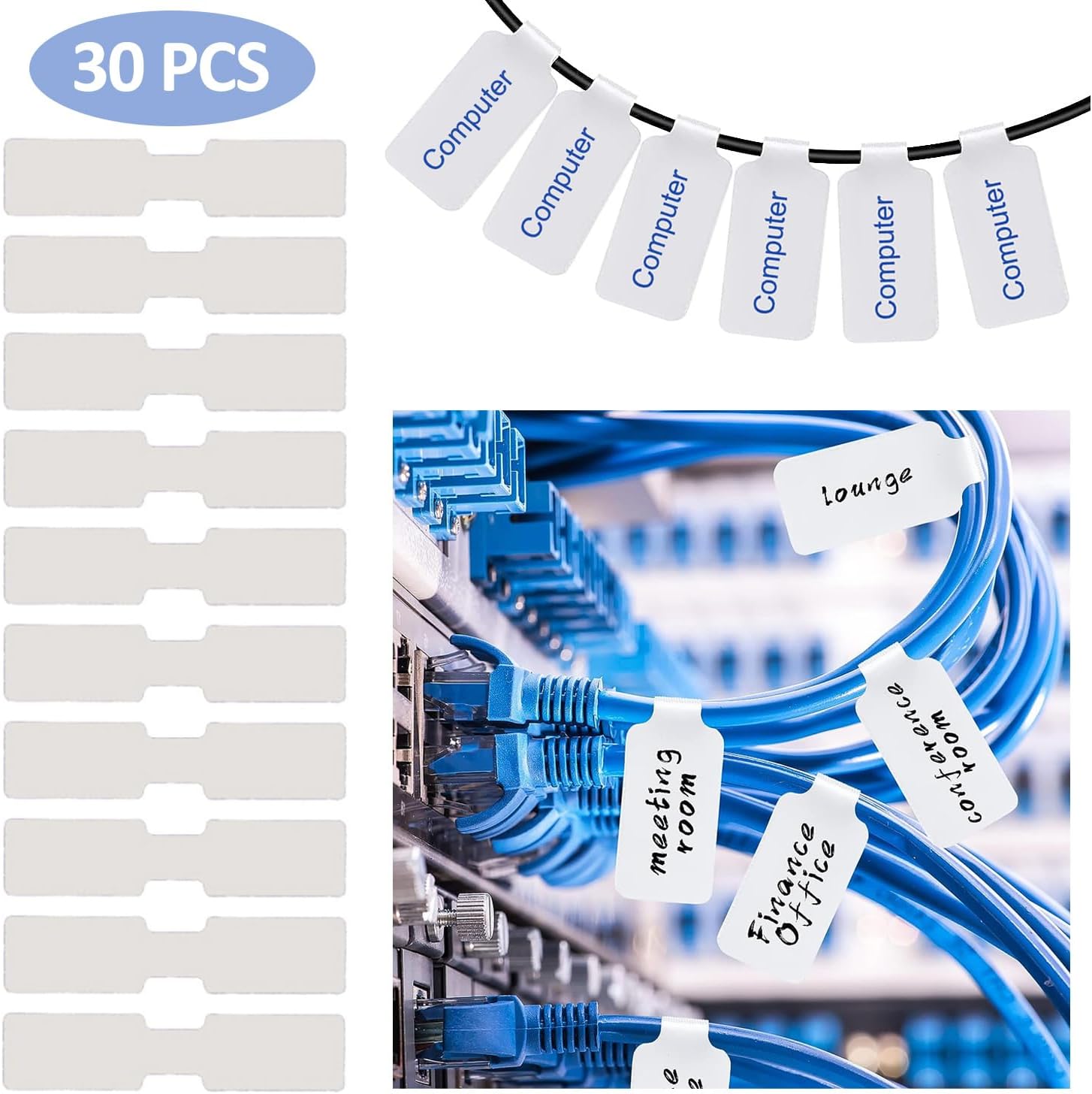 30PCS Blank Cable Labels, Reusable Wire Labels, Self-Adhesive Labels ...