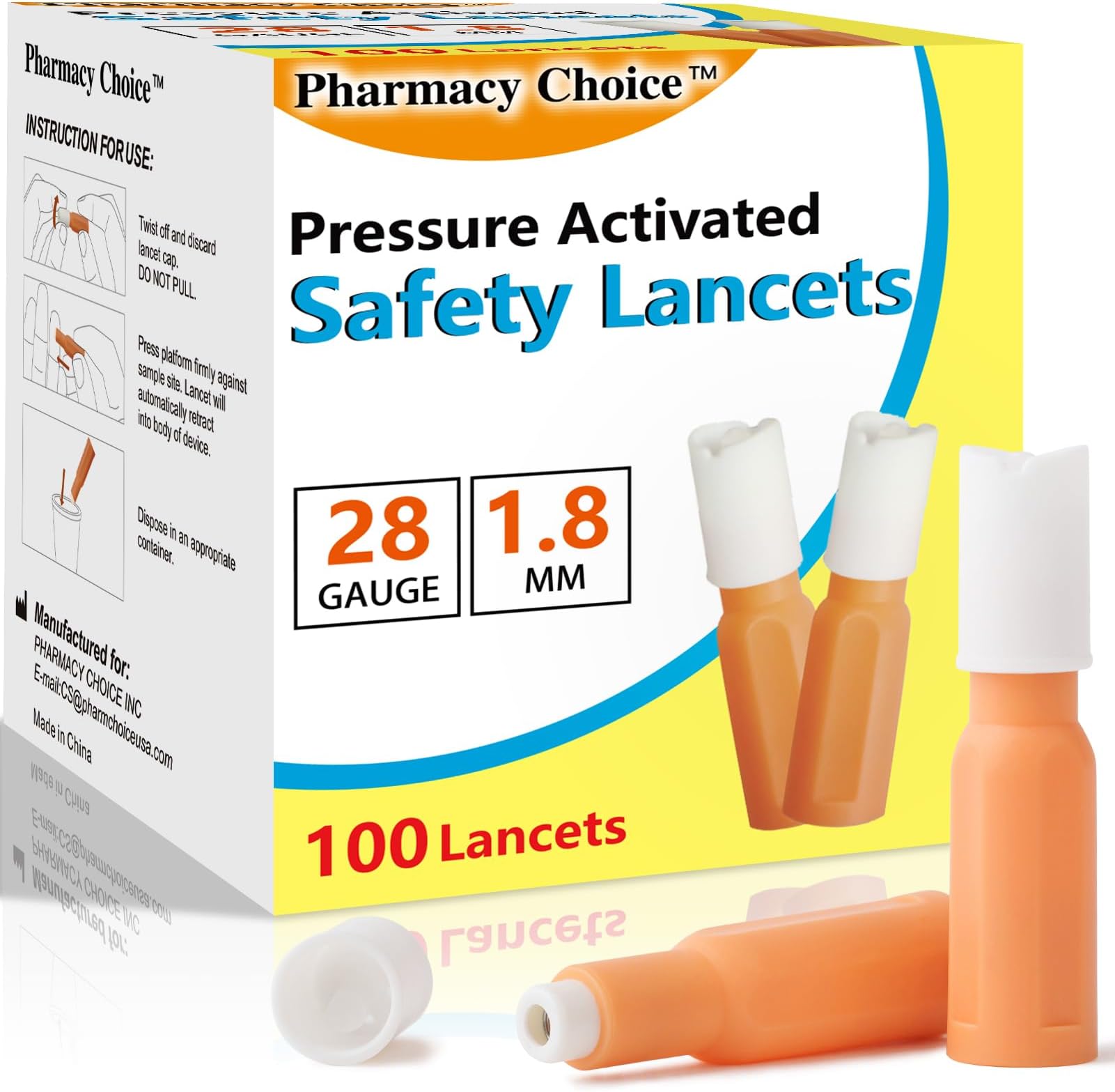 Amazon.com: Pharmacy Choice Safety Lancets, Sterile, Top Push Button ...