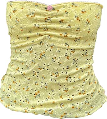 SHENHE Women's Floral Tube Top Strapless Eyelet Lettuce Trim Bandeau ...