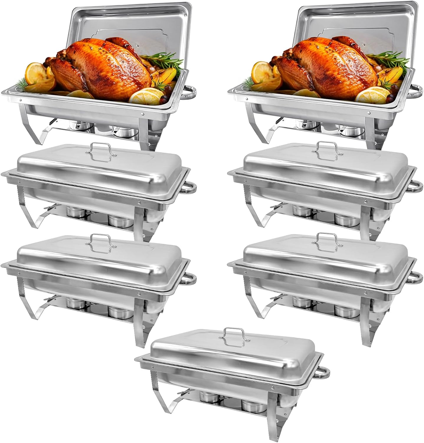 Amazon.com: EVGTTI 7 Pack Stainless Steel Chafing Dishes 8 Quart Full ...