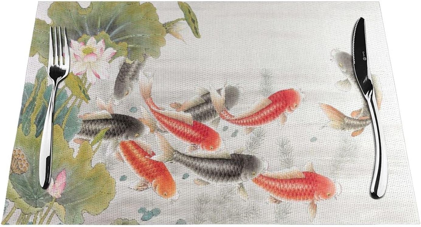 Amazon.com: HONASA Placemats Set of 4,Oriental Asian Ink Koi Goldfish ...